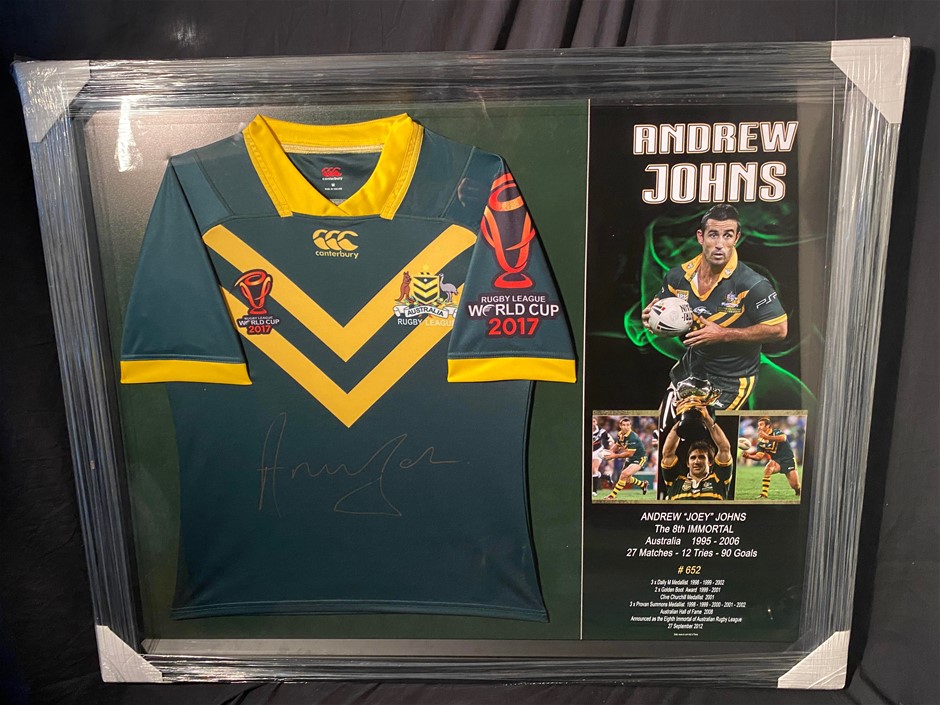 Andrew Johns 8th Rugby League Immortal signed Kangaroos 2017 World Cup ...