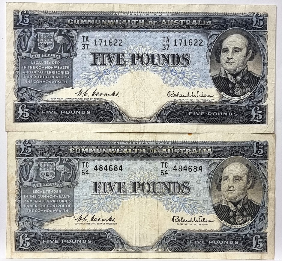 A PAIR OF AUSTRALIAN FIVE POUND BANKNOTES Auction (0005-2556712 ...