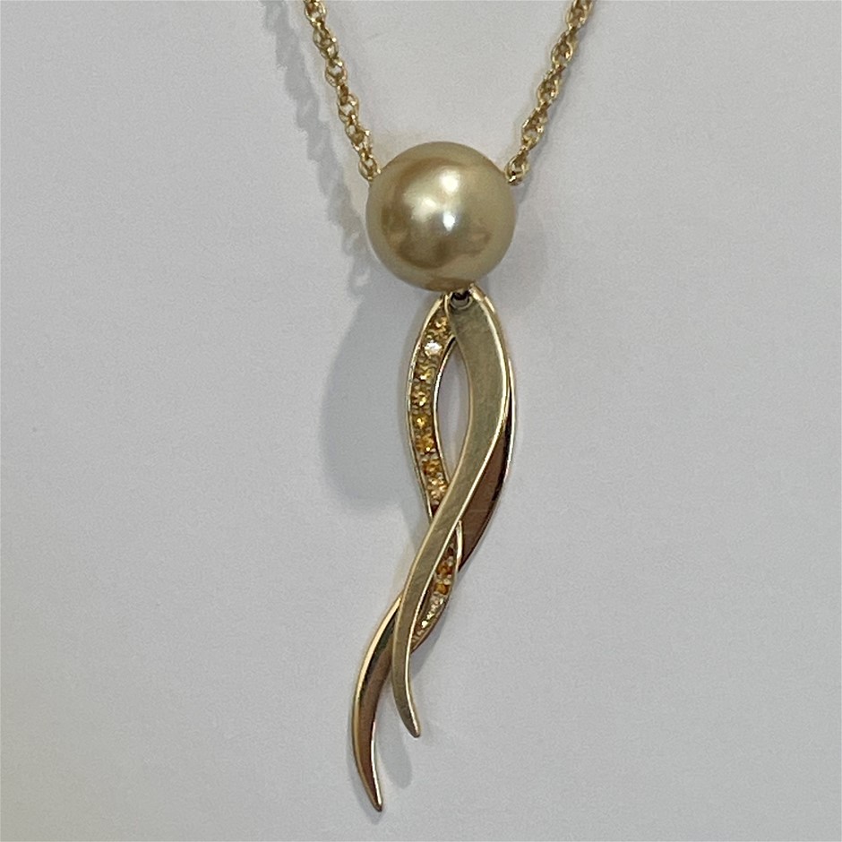 Handmade 18ct yellow gold pearl pendant on a double link chase chain ...