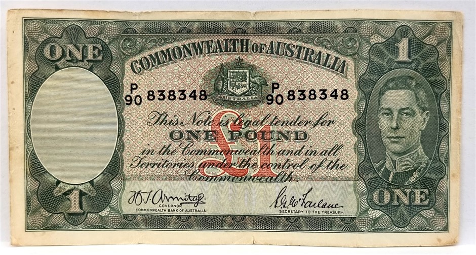 1942 AUSTRALIAN ONE POUND BANKNOTE Auction (0016-2557370) | Grays Australia