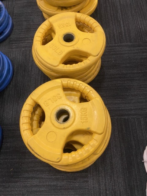 36 x 15kg Olympic Bar Plates (Yellow) Auction (0012-3027892) | Grays ...