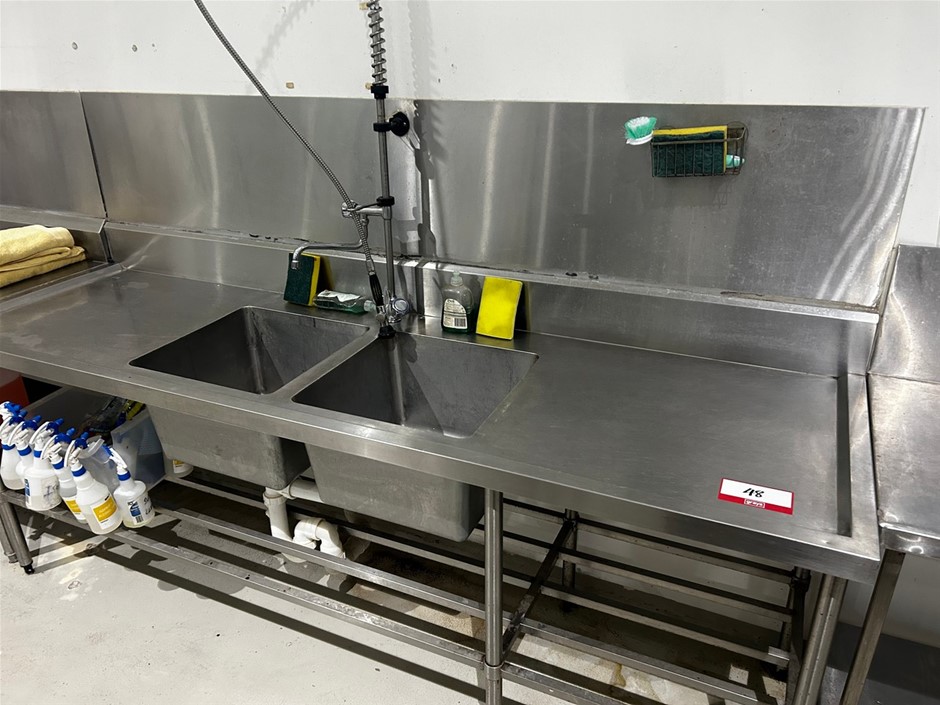 Stainless Steel Twin Bowl Wash Up Bench with 500ml Chemical Auction ...