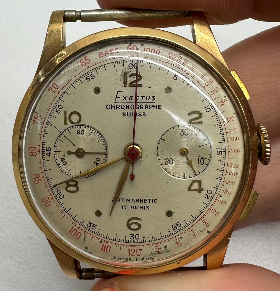 Exactus Chronograph 18ct yellow gold Suisse Vintage Collectors Watch ...