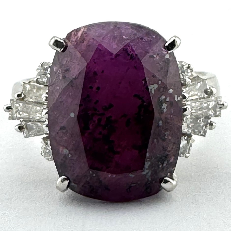 PLATINUM, 0.49CT DIAMOND & 5.97CT RUBY RING WITH $11K VALUAT Auction ...