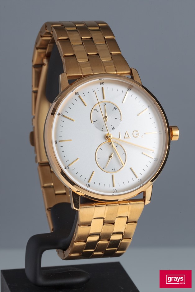 JAG WATCH WITH WHITE DIAL 43MM & IP GOLD BAND Auction (0798-2558149 ...