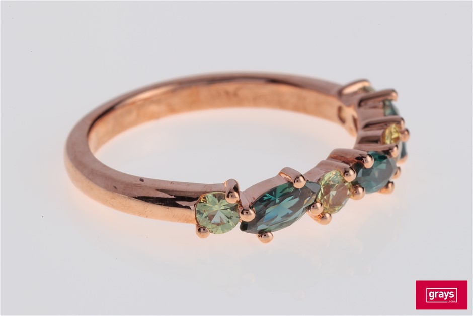 9CT ROSE GOLD RING WITH NATURAL TEAL & YELLOW AUSTRALIAN SAPPHIRES ...