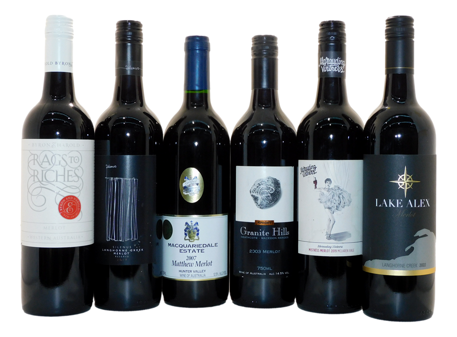 Pack of Assorted Merlot (6x 750mL) Multi Region Auction (0049-10727845 ...