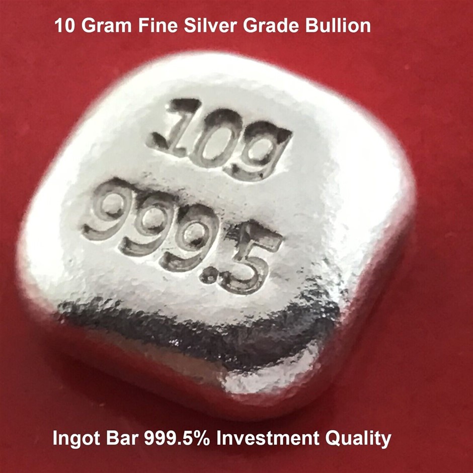 SILVER BULLION 999.5 FINE GRADE 10 GRAMS INVESTOR QUALITY INGOT BAR ...