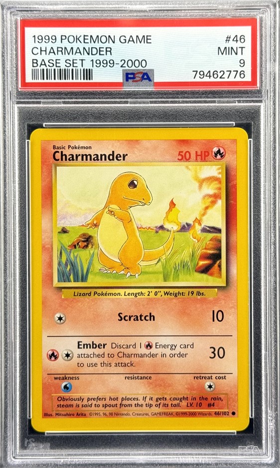 1999 BASE SET POKEMON GAME CHARMANDER CARD (PSA GRADED MINT 9) Auction ...