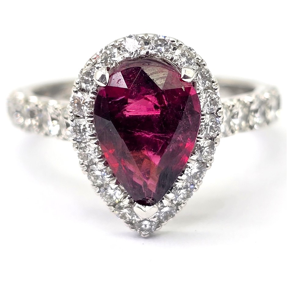 18CT WHITE GOLD, 0.59CT DIAMOND & 1.54CT RED TOURMALINE RING Auction ...