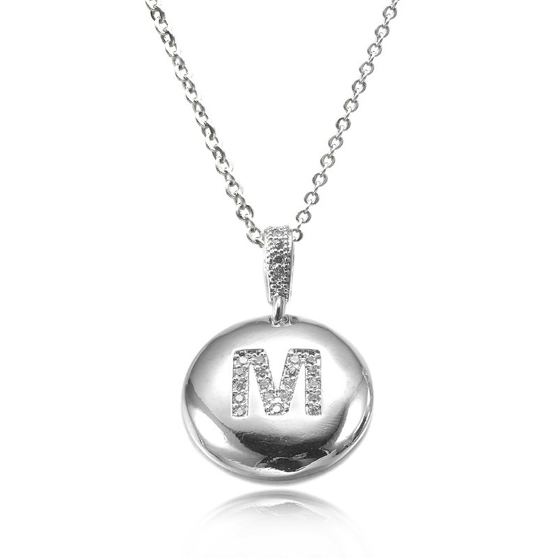 Personalized Letter 'M' Platinum Plated with CZ Pendant Necklace ...