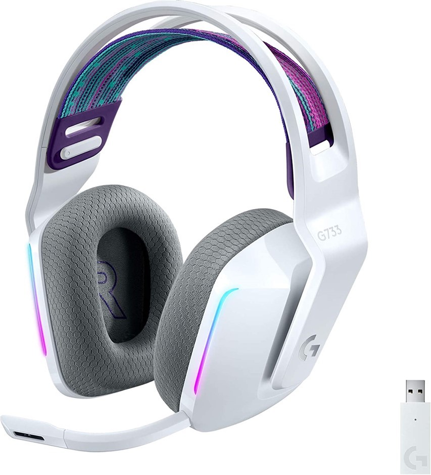 LOGITECH G G733 Lightspeed Wireless RGB Gaming Headset, White. NB: Volume S Auction (0082 ...