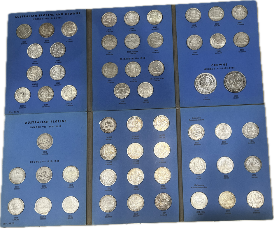 Complete Set of Australia Silver Crown & Florin Coins Albums $12,395 ...