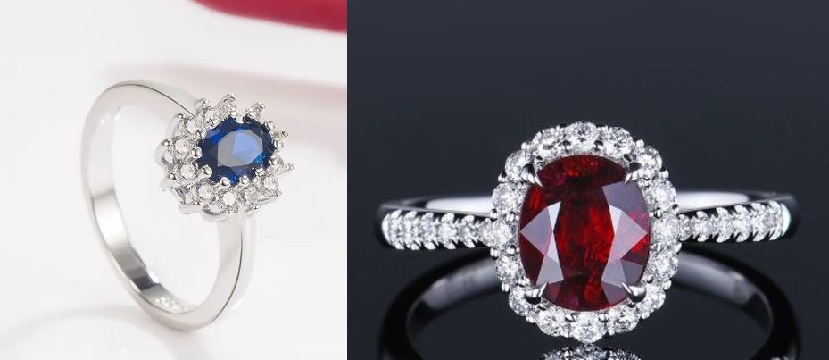 Set of 2x 925 Sterling Silver Rings one with red ruby and green ...