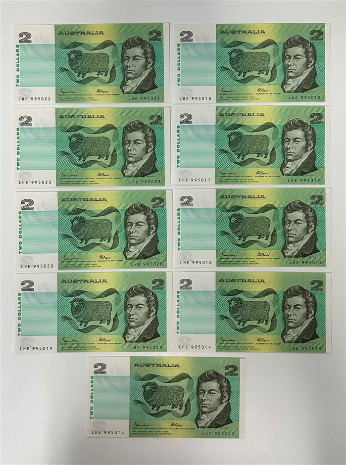 9 x 1985 Uncirculated $2 Australian Banknotes Auction (0025-2559618 ...