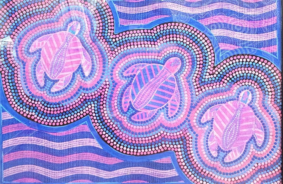 Aboriginal Painting by Angus J O`Reilly "3 Turtles Swimming" Acrylic ...