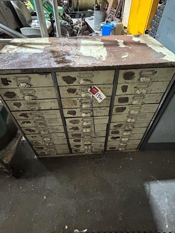 30 Drawer Metal Storage Cabinet including contents Auction (0134 ...