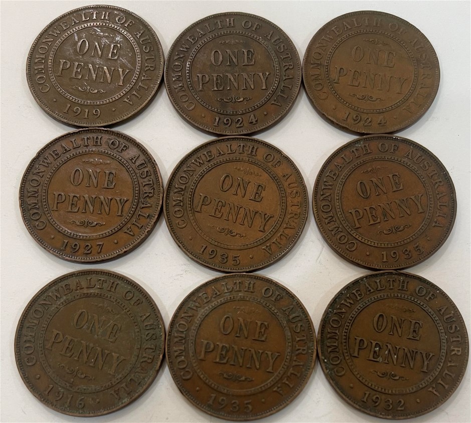 Australia KGV Various One Pennies x 9 Auction (0002-2560200) | Grays Australia