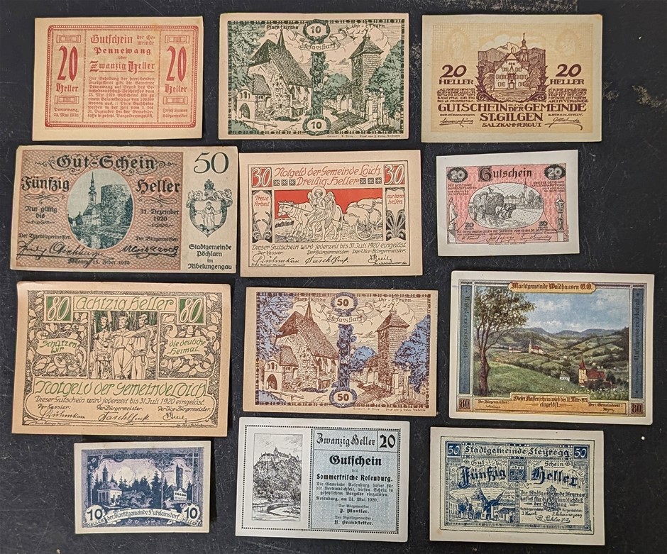 Early 1920s Austria NOTGELD Emergency Money Banknote collection Auction ...