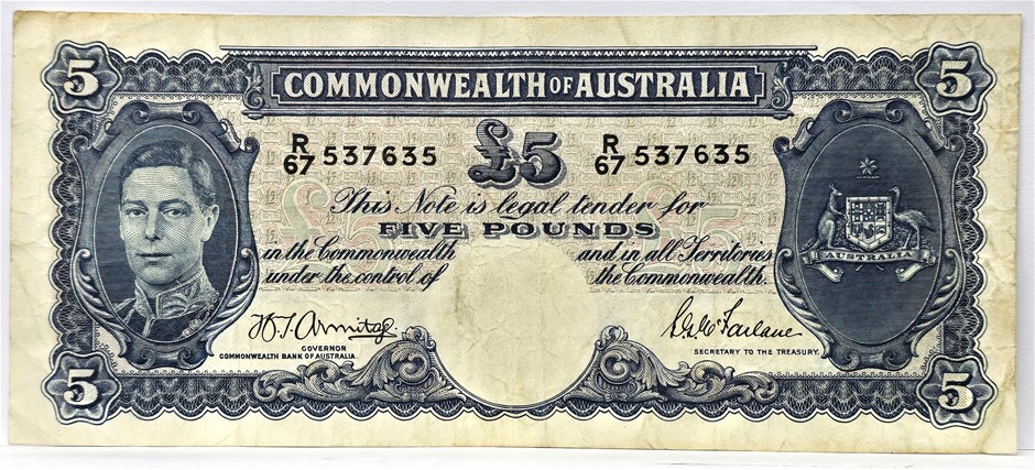 1941 AUSTRALIAN FIVE POUND BANKNOTE Auction (0003-2561145) | Grays ...