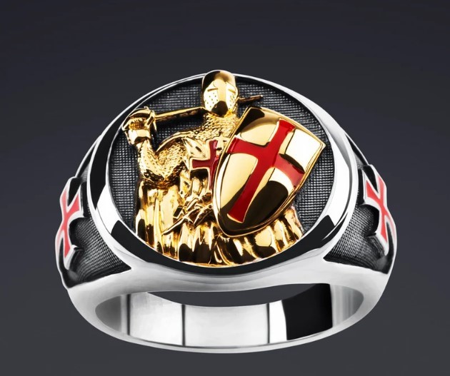 Knights Templar Ring 24K Yellow and White Gold Plated Signet Ring ...