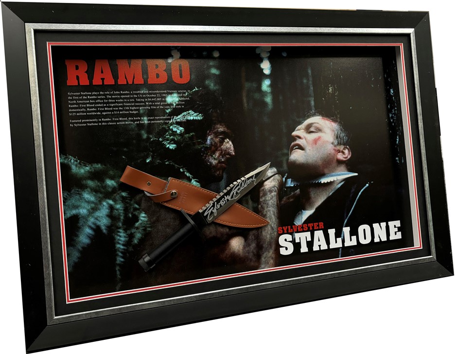 SYLVESTER STALLONE SIGNED ‘RAMBO’ KNIFE FRAMED WITH PHOT0 PROOF Auction ...