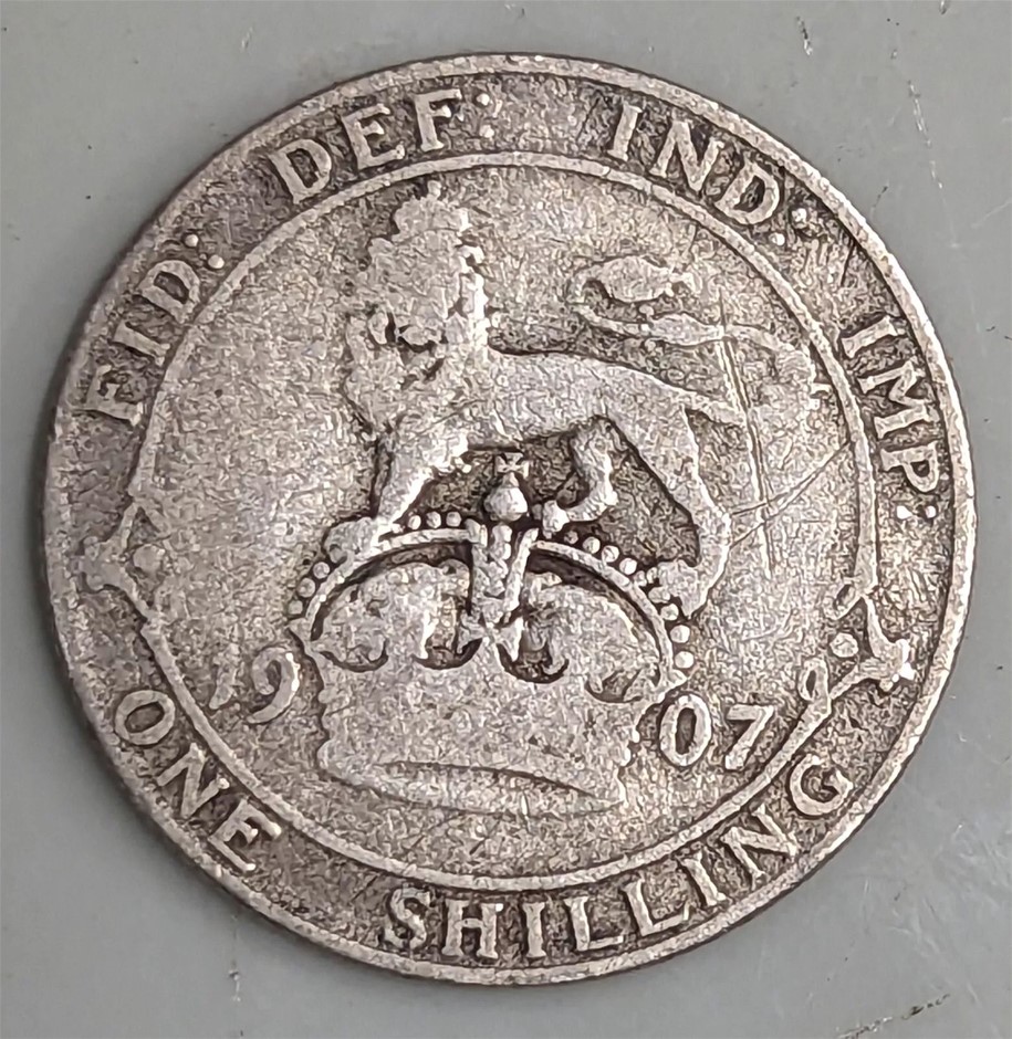 1907 King Edward VII Great Britain UK Silver Shilling Coin Auction ...