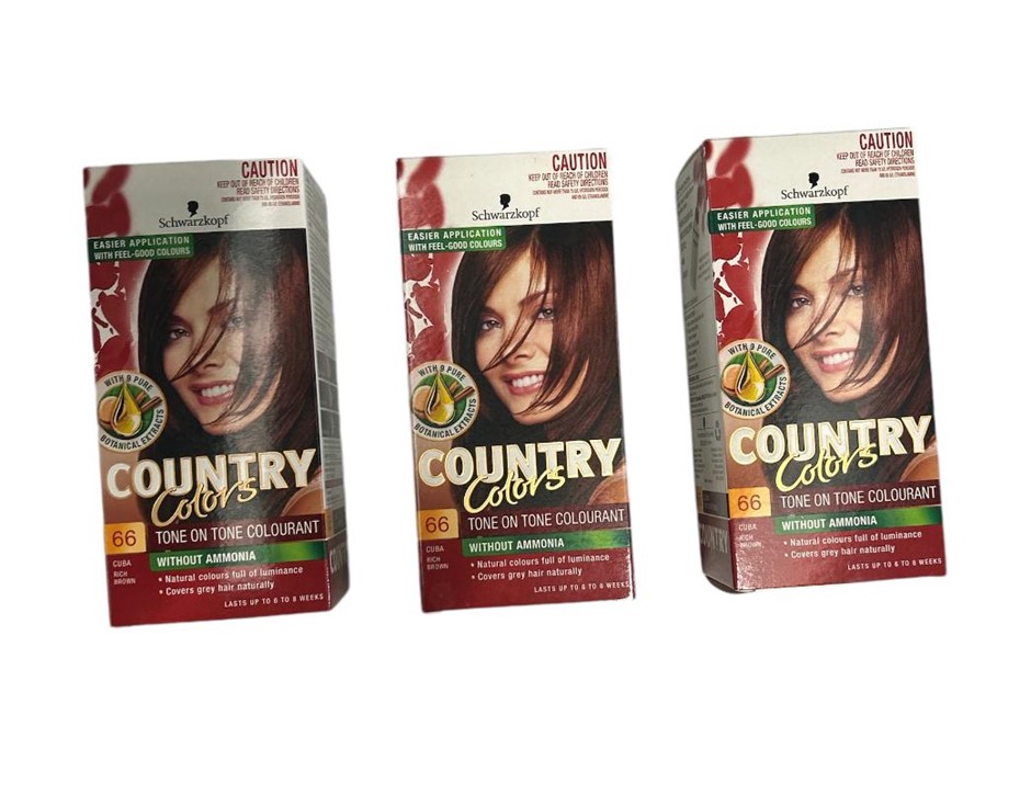 3x SCHWARZKOPF Country Colors Hair Dye (Colour: 66 CUBA Rich Brown ...