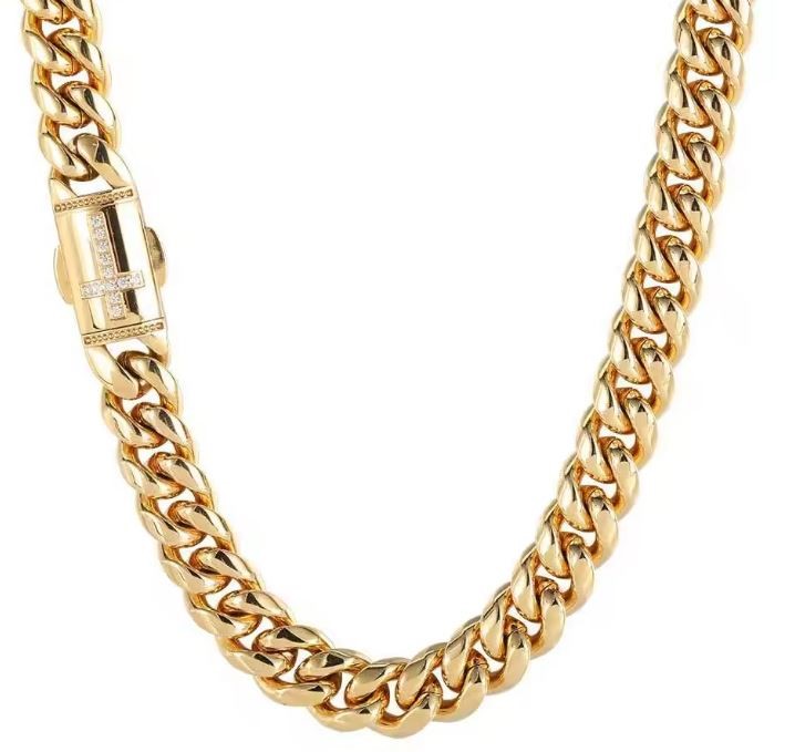18k Yellow Gold Filled Cuban Chain w/ Lab Simulated Diamond Clasp ...