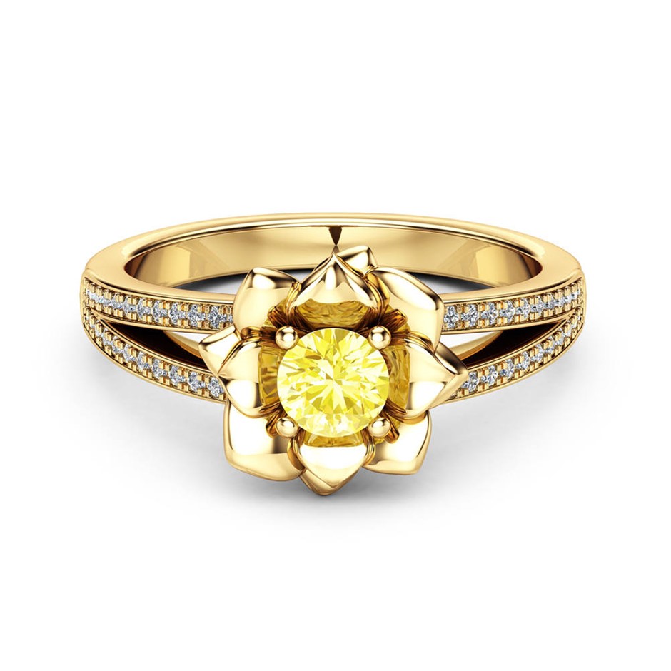 Elegant 18K Yellow Gold plated Simulated Diamond and yellow Cz Ring ...
