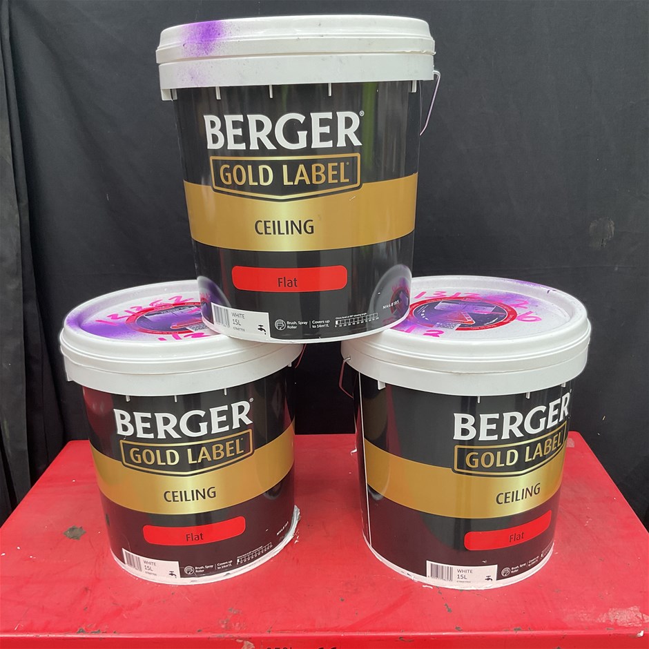 3 x 15 Litre Tubs of Berger Gold Label Ceiling Paint Auction (0006 ...