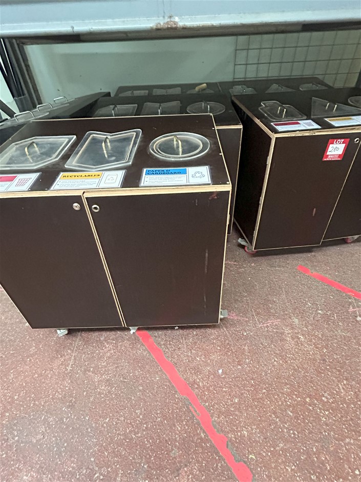 6 x Timber Mobile Garbage/Recycling Stations Auction (0280-5058062 ...