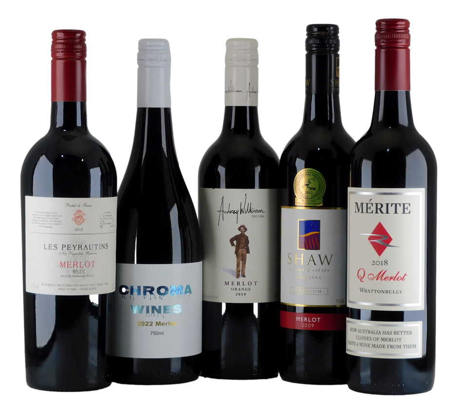 Mixed Pack of Merlot (5x 750mL) Multi-Region Auction (0061-10731575 ...