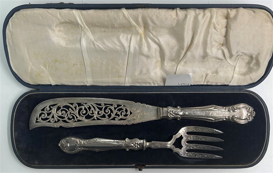 Antique Sterling Silver "Fish Server Set" Circa 1850's Auction (0004 ...