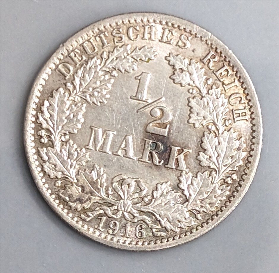 1916 Wartime Germany German Silver half Mark coin Auction (0099-2562523 ...