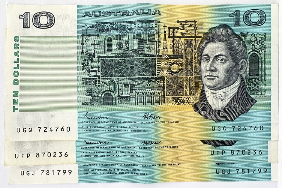 THREE 1985 AUSTRALIAN $10 BANKNOTES (UNCIRCULATED) Auction (0018 ...