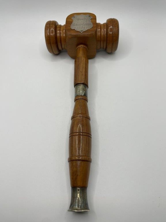 NZ Druids Masonic presentation gavel w/ 2 x silver shield awards ...