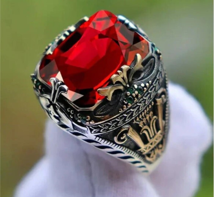 925 Silver & Gold Plated Turkish Royal Ring w/ Red Simulated Diamonds ...