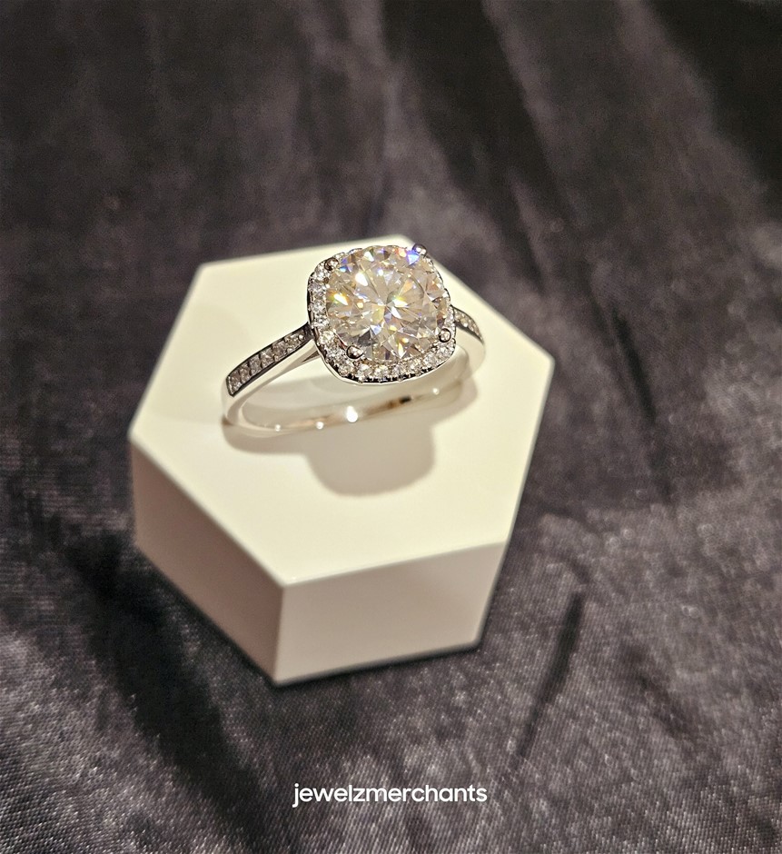 3.0Ct 18K White Gold Vermeil Brilliant Cut Moissanite Ring (S925) - 7US Auction (0001-2563535 ...