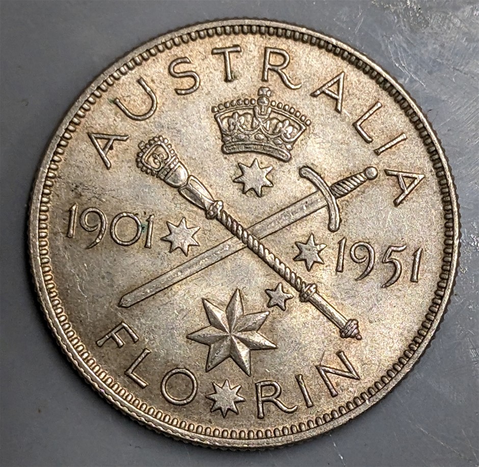1901-1951 AUSTRALIA Commemorative Silver FLORIN Coin Auction (0019 ...