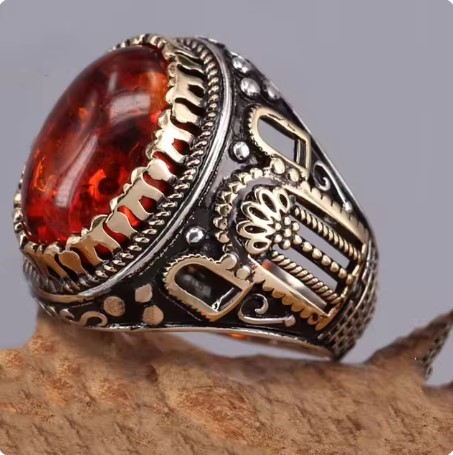 Silver and Gold Plated Ring hand made with intricate design with large ...