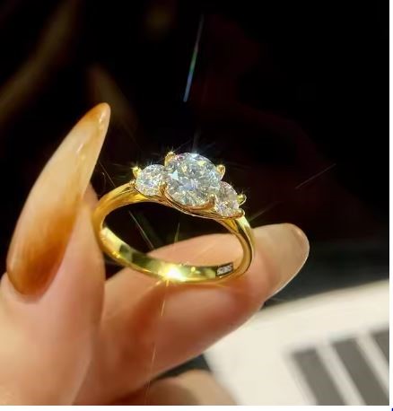 1.0CT 18K Yellow Gold Vermeil Brilliant Cut Moissanite Ring (S925) -7US Auction (0003-2564091 ...