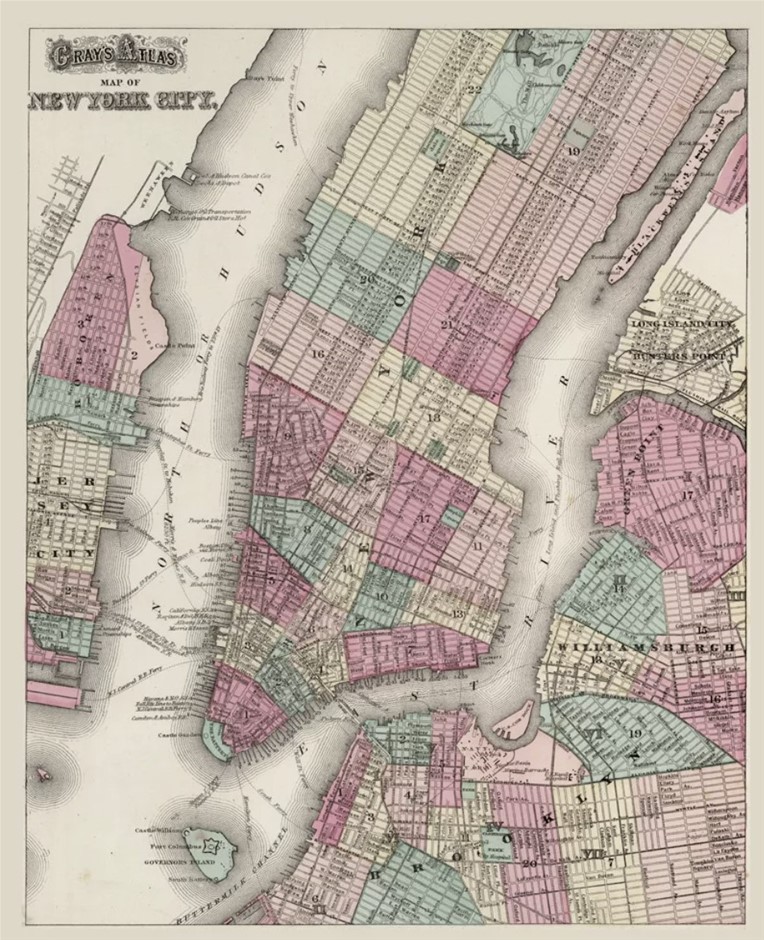VINTAGE Gray's Atlas Map of New York City reprinted on canvas Auction ...