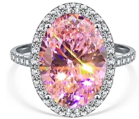 S925 Silver (stamped) with simulated Brilliant oval Cut Pink Diamond ...