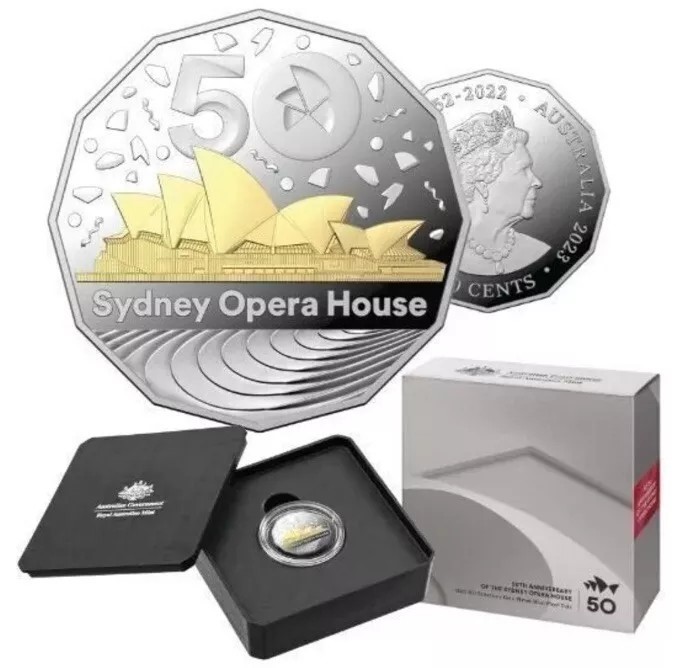 2023 50c 50th ANNIVERSARY OF SYDNEY OPERA HOUSE GOLD PLATED SILVER ...