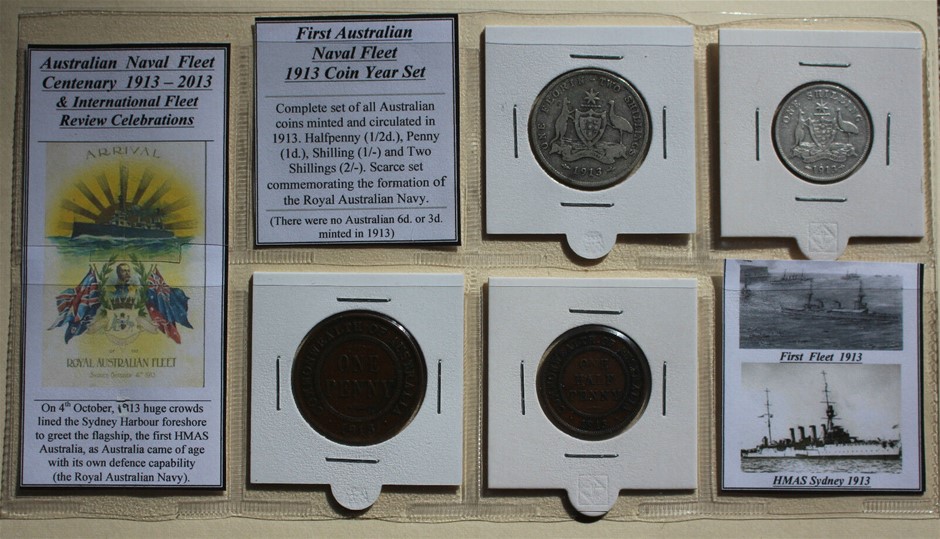 1913 First Australian Naval Fleet Review Coin Year Set (4 coins) rare ...