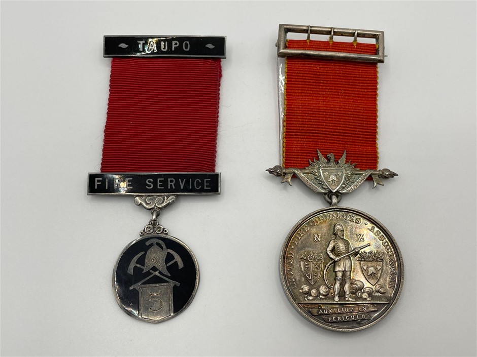 1 x U.F.B.A of NZ Long Service Medal & 1 x Taupo Fire Service Medal ...