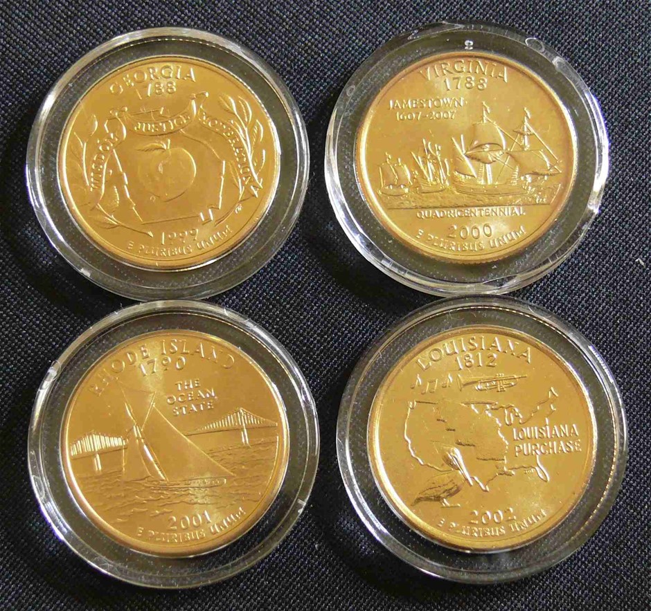 4x Uncirculated 24ct. Gold Plated American State Quarters Collection ...