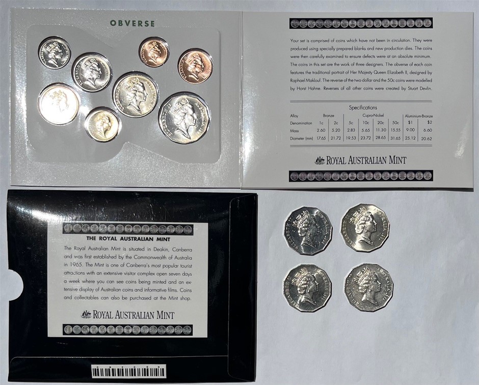1991 Mint Set - 25th Ann. Decimal Currency & 4 circulated 1991 50 cent ...