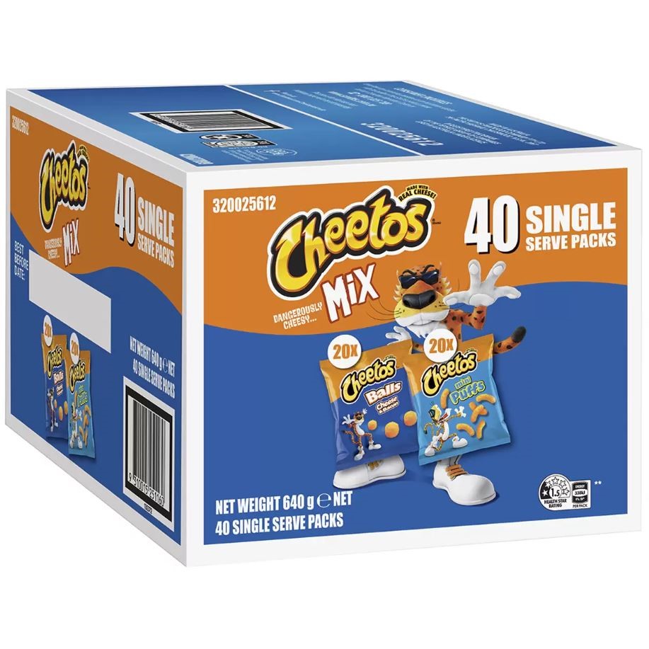 76 x Assorted Single Serve Chip Packs, Incl: 40 x CHEETOS Mixed, 15g ...